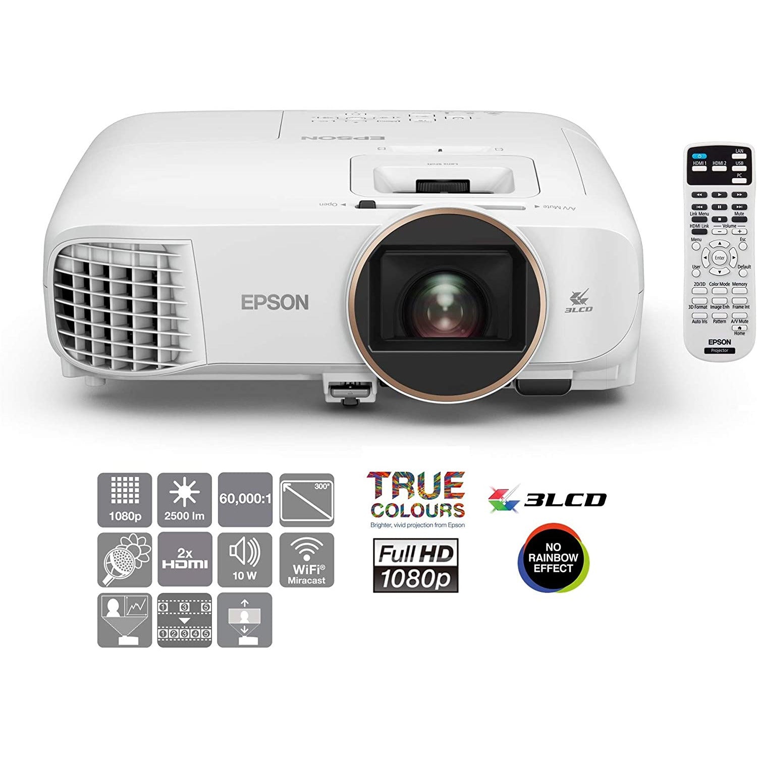 Epson EH-TW5650 3LCD, Full HD, 2500 Lumens, 300 Inch Display, Wi-Fi, L ...